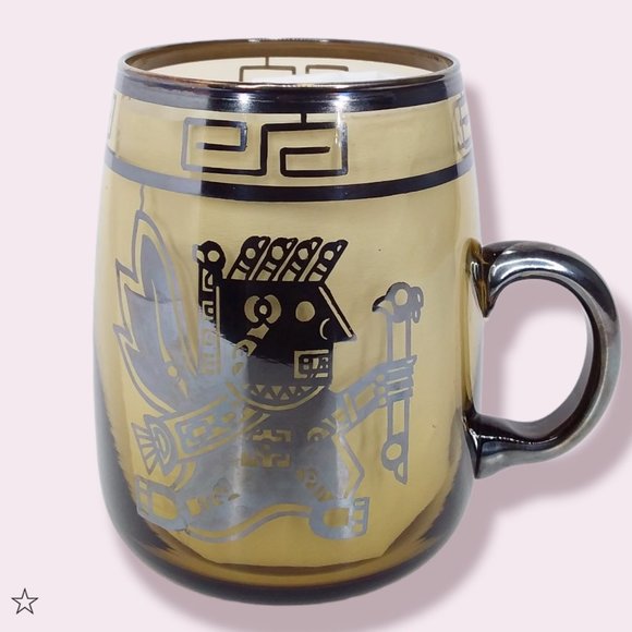Dining | Mcm Smokey Glass Mug Sterling Silver Overlay Inca Viracocha ...